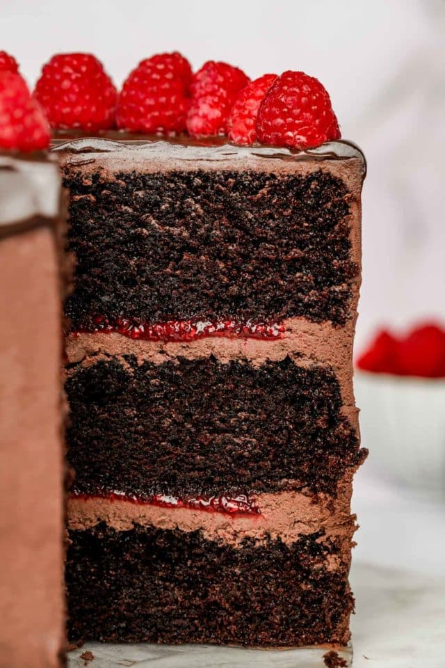 Chocolate Raspberry Cake with Ganache & Raspberry Filling