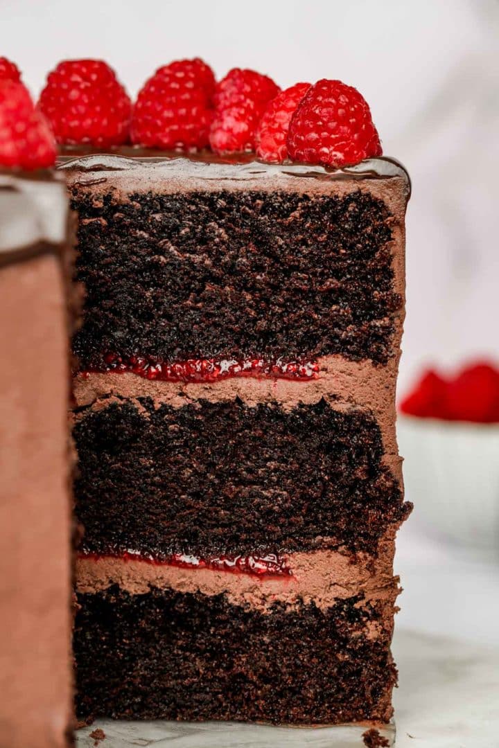 Chocolate Raspberry Cake with Ganache & Raspberry Filling