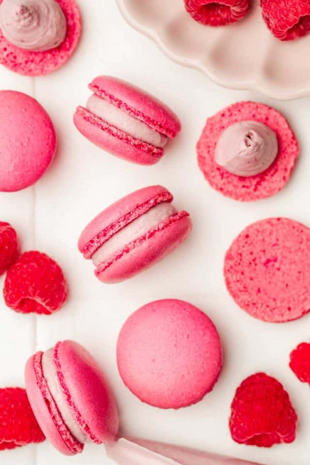 Easy Raspberry Macarons with Raspberry Ganache Filling