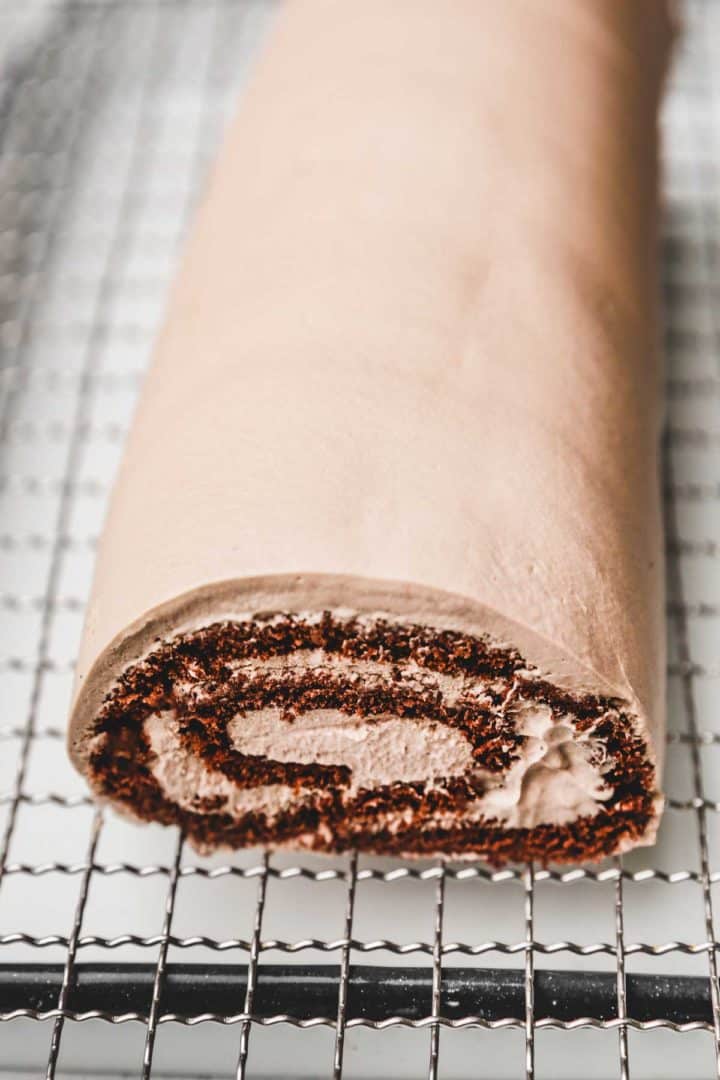 Chocolate Yule Log (Christmas Roll) with Chocolate Rocher Glaze
