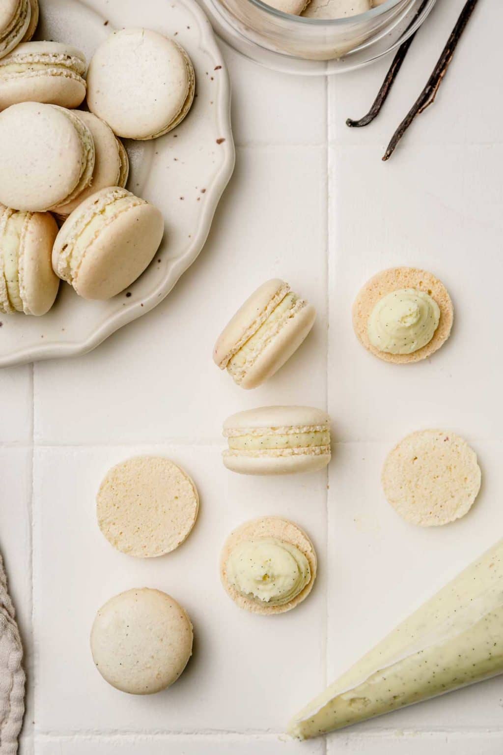 Perfect Vanilla Macarons with Vanilla Bean Ganache Filling