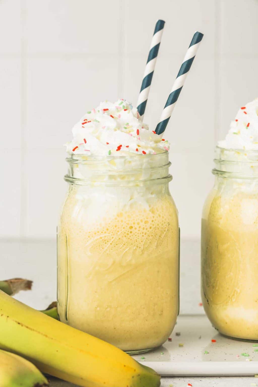 Easy 5-min Banana Milkshake Recipe with whipped Cream
