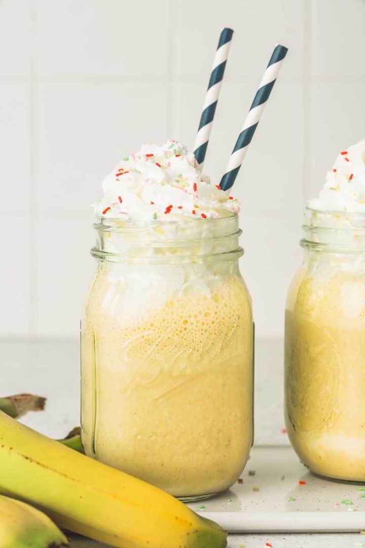 Easy 5-min Banana Milkshake Recipe with whipped Cream