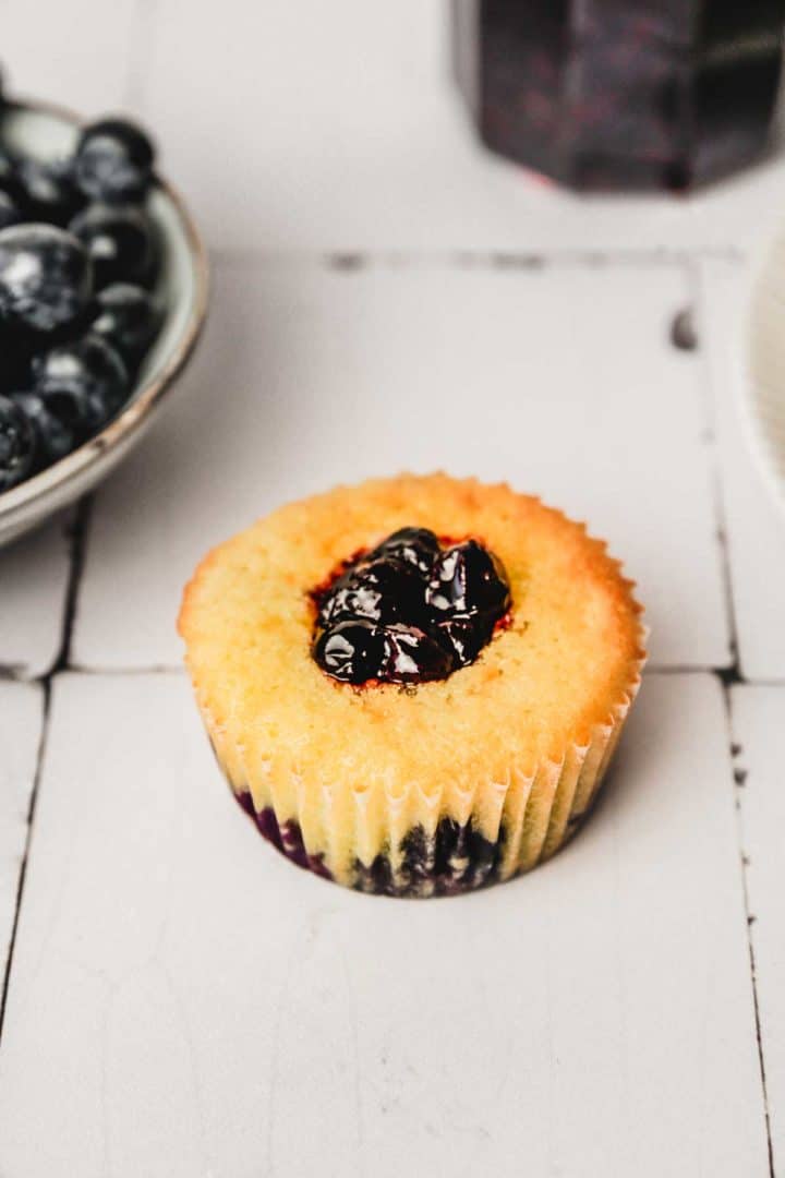 Fluffy Vanilla Blueberry Cupcakes with Blueberry Frosting