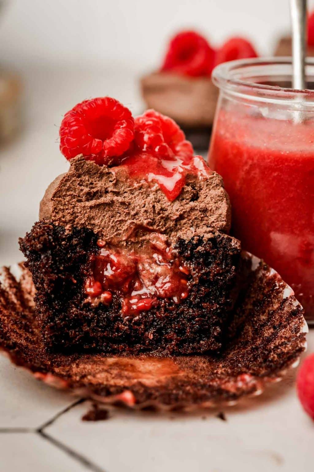 Chocolate Raspberry Cupcakes with Raspberry Filling & Ganache