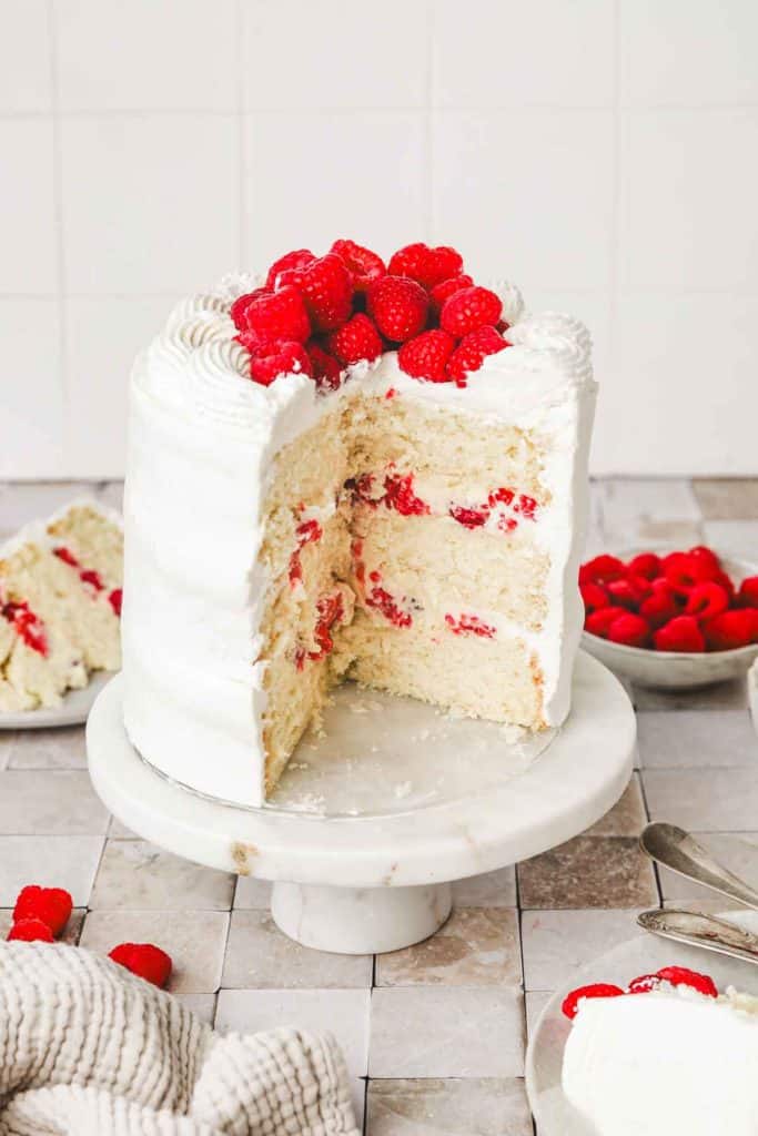 Fluffy Vanilla Raspberry Cake With Whipped Mascarpone Frosting