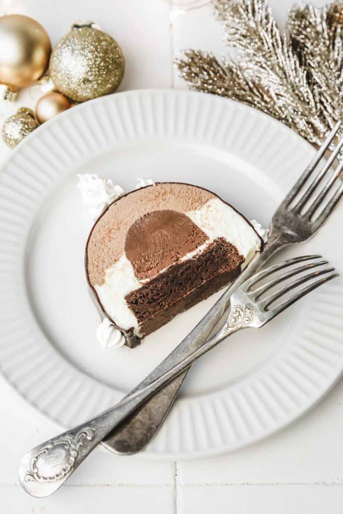Triple Chocolate Log Cake with Chocolate Glaze and Meringues