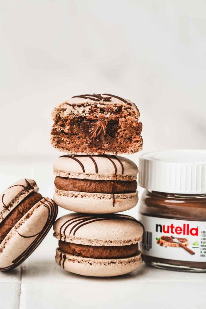 Nutella Macarons Recipe (Chocolate Shells + Nutella Ganache)