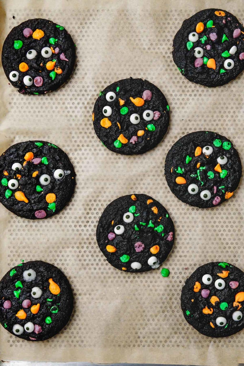 Spooky Halloween Monster Cookies with Colored Chocolate Chips