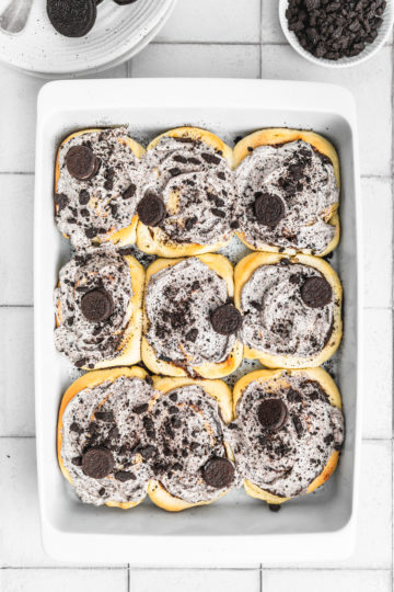 Oreo Cinnamon Rolls with Oreo Cream Cheese Frosting